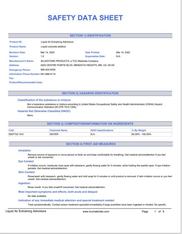 Akona® Liquid Air Entraining Admixture - TCC Materials